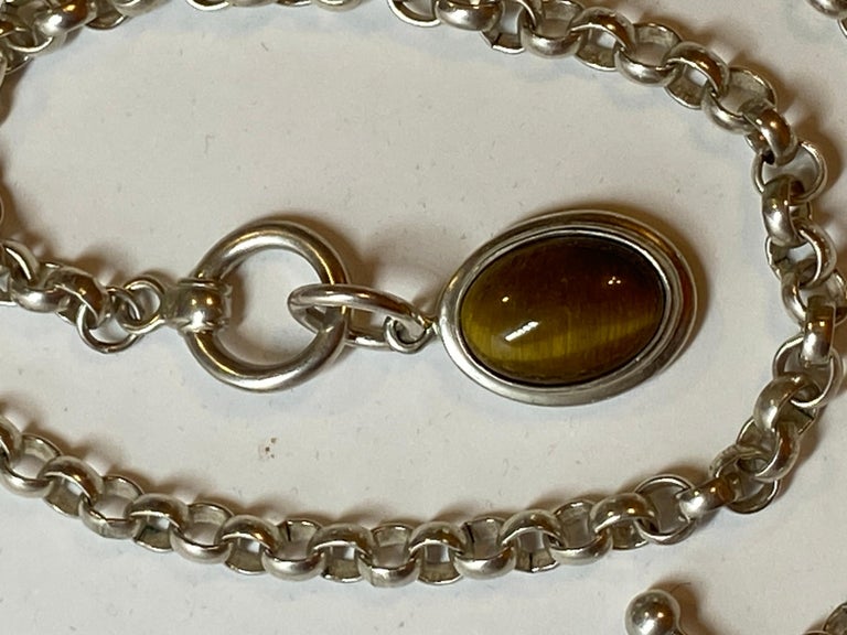 925 Thick Silver Italy-Style Chain Necklace Accented with "Tiger-Eye ...