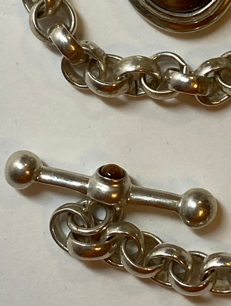 925 Thick Silver Italy-Style Chain Necklace Accented with "Tiger-Eye ...