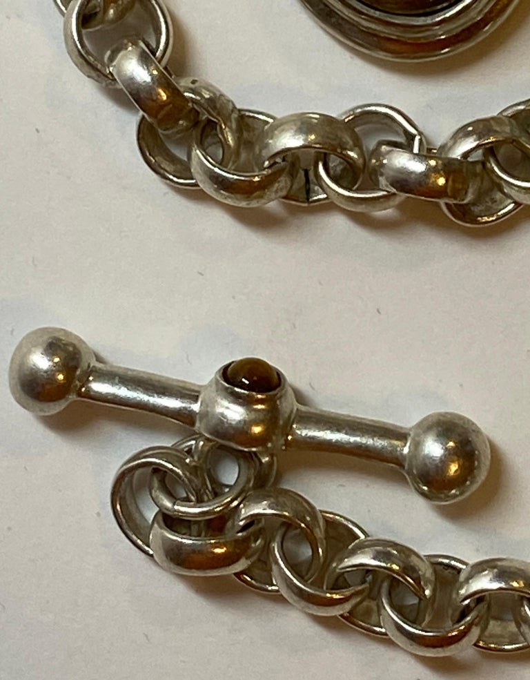 925 Thick Silver Italy-Style Chain Necklace Accented with "Tiger-Eye ...
