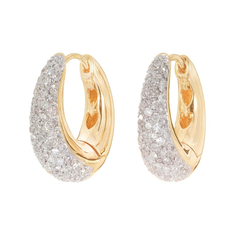 .93 Carat Pave Diamond Yellow Gold Hoop Earrings at 1stDibs .93 Carat Pave Diamond Yellow Gold Hoop Earrings at 1stDibs