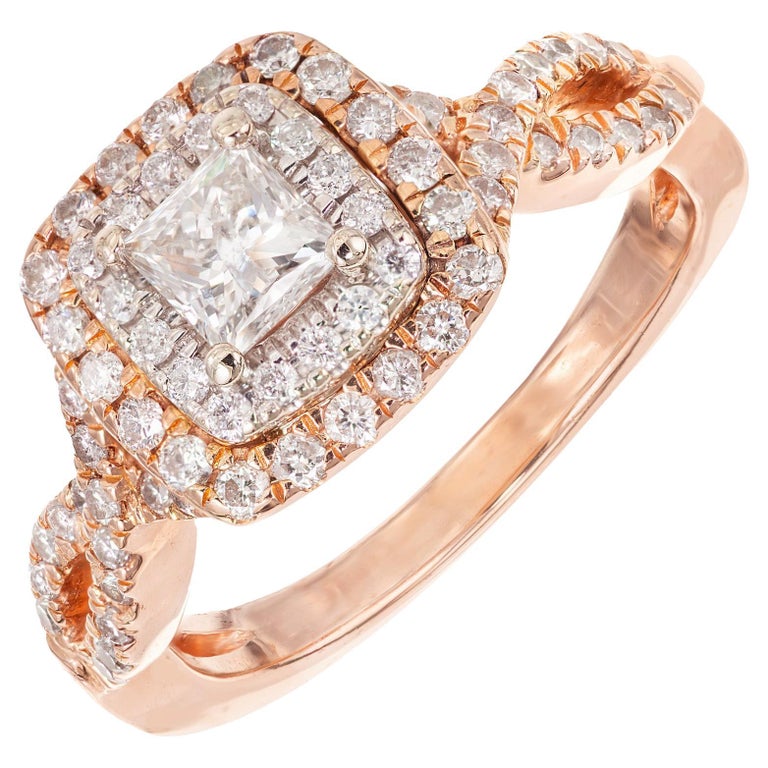 .93 Carat Princess Cut Diamond Halo Rose Gold Engagement Ring For Sale ...
