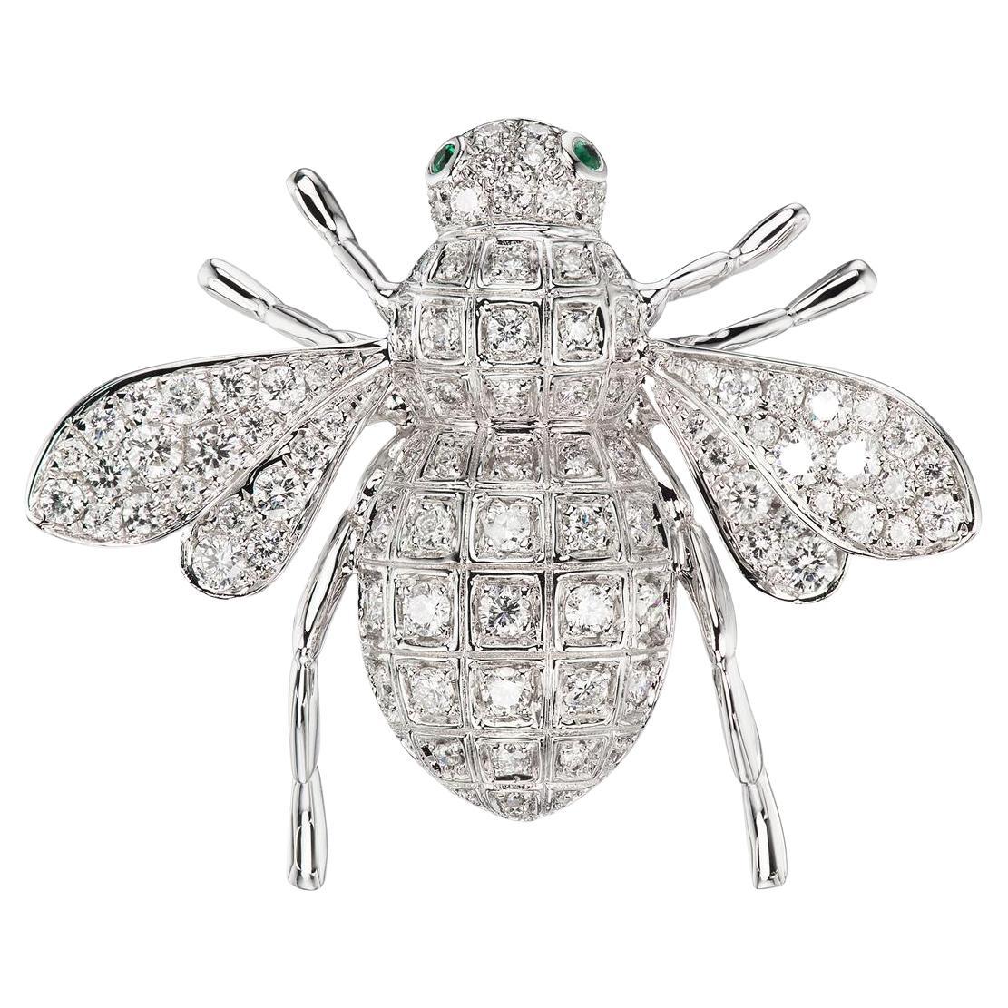 Emerald Diamond Set Bee Brooch in Gold at 1stDibs