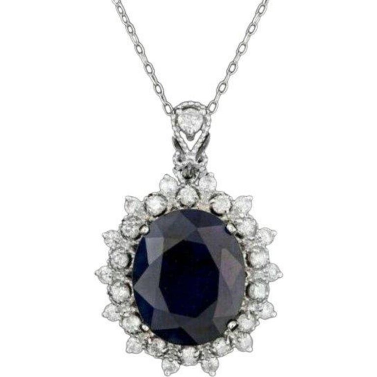 9.30 Carat Natural Sapphire and Diamond 14 Karat Solid White Gold ...