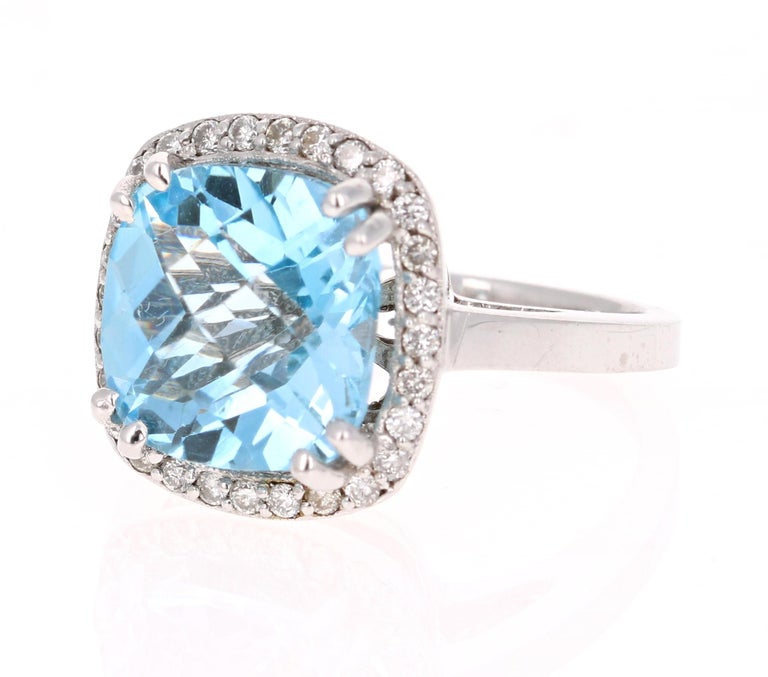 9.33 Carat Blue Topaz Diamond 14 Karat White Gold Engagement Ring For ...