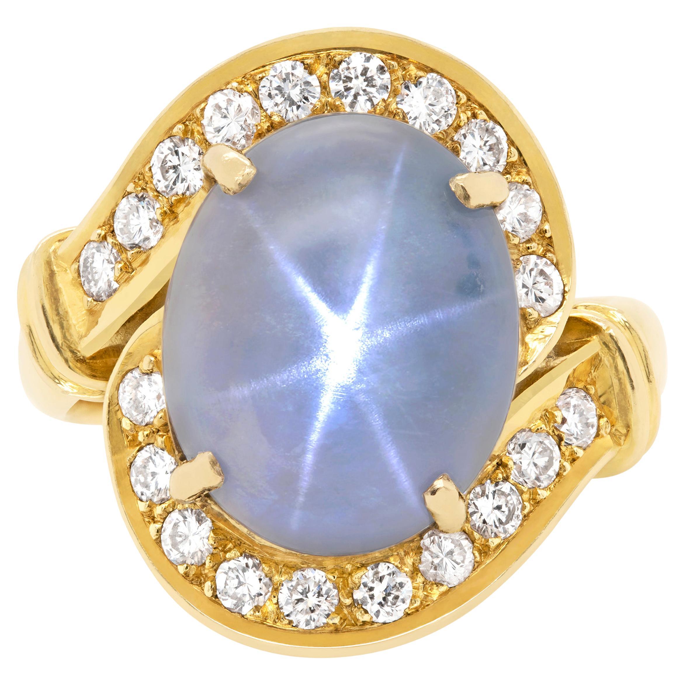 GRS White Gold Cabochon Star Sapphire and Diamond Cocktail Ring at 1stDibs