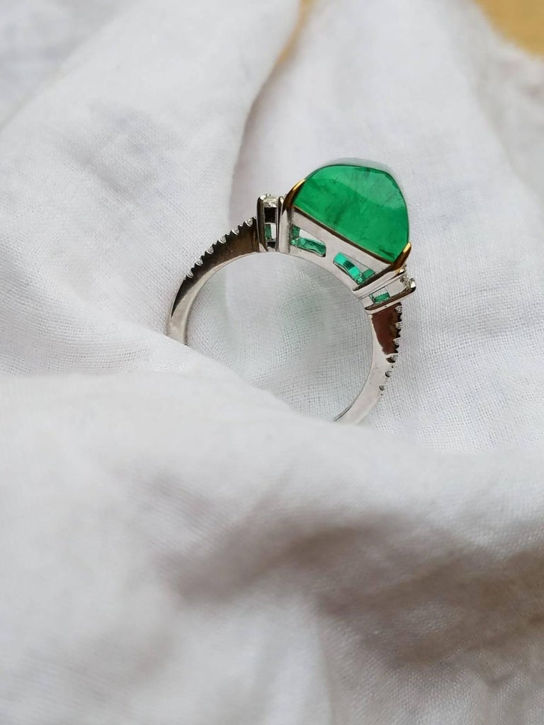 9.43 Carat Sugarloaf Shape Emerald and Diamond Three-Stone Ring at ...
