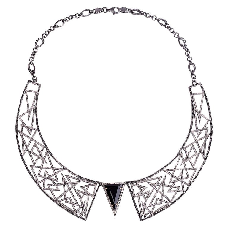 9.47 Carat Diamond Onyx Abstract Statement Necklace For Sale at 1stDibs