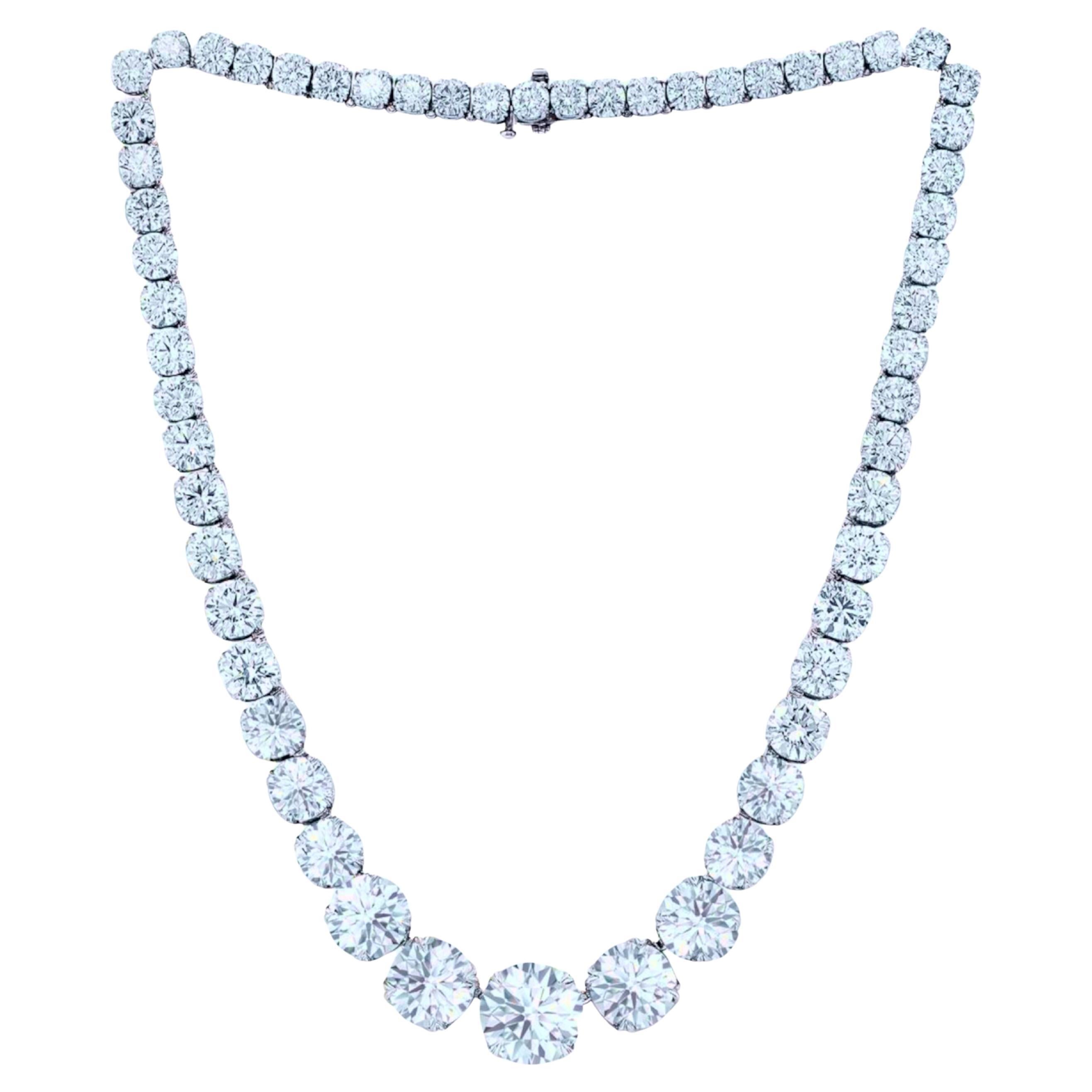 70 Carat Diamond Riviera Platinum Necklace For Sale at 1stDibs