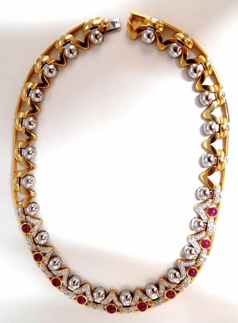 9.50 Carat Natural Ruby Diamonds Link Necklace 18 Karat Crown Deco ...