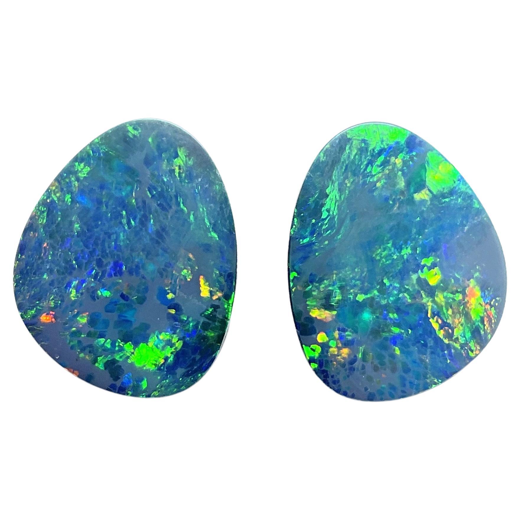 9.50 Carats Australian Opal Pair with Blue green flash play of color ...