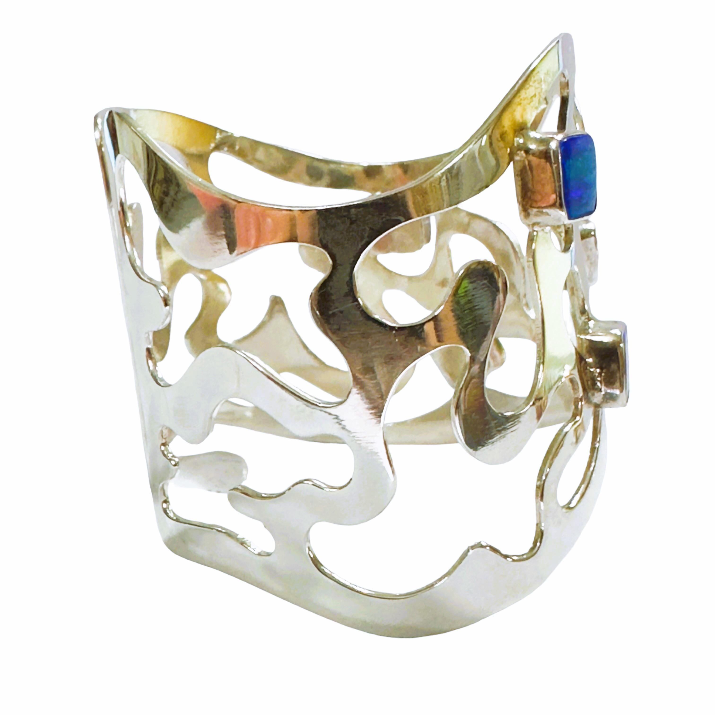 950 Silver Blue Square Cut Opal Cuff Bracelet For Sale at 1stDibs