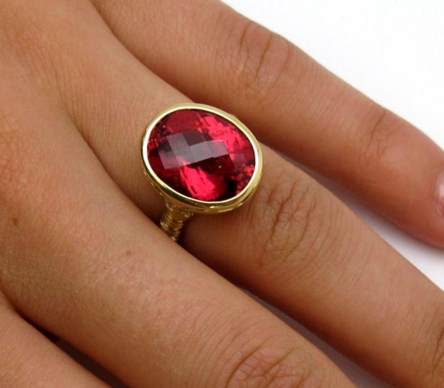Red Tourmaline and Diamond Band Ring in Yellow Gold, 9.54 Carats For ...