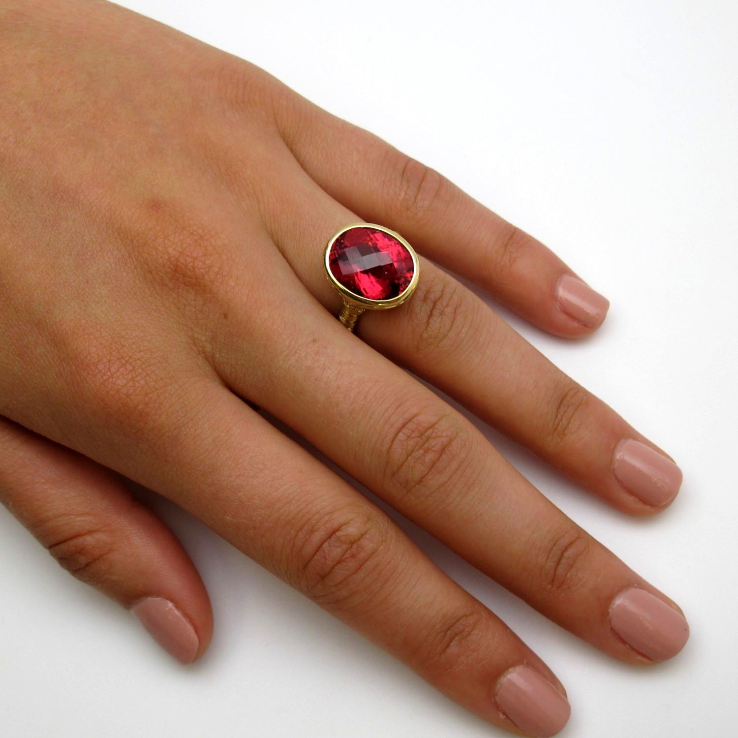 Red Tourmaline and Diamond Band Ring in Yellow Gold, 9.54 Carats For ...