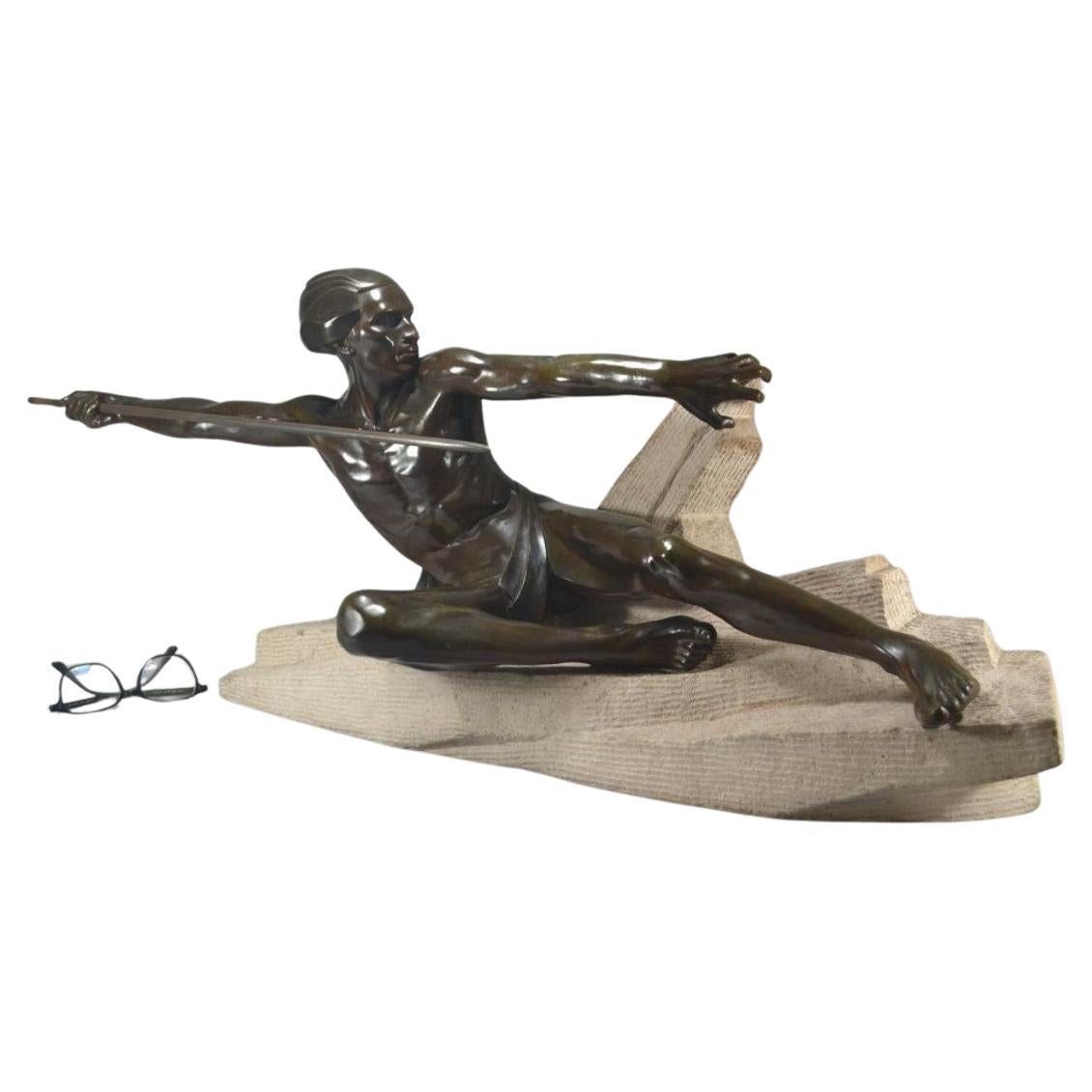 95cm impressive art deco sculpture. "Ambush" Max Le Verrier. Largest ...