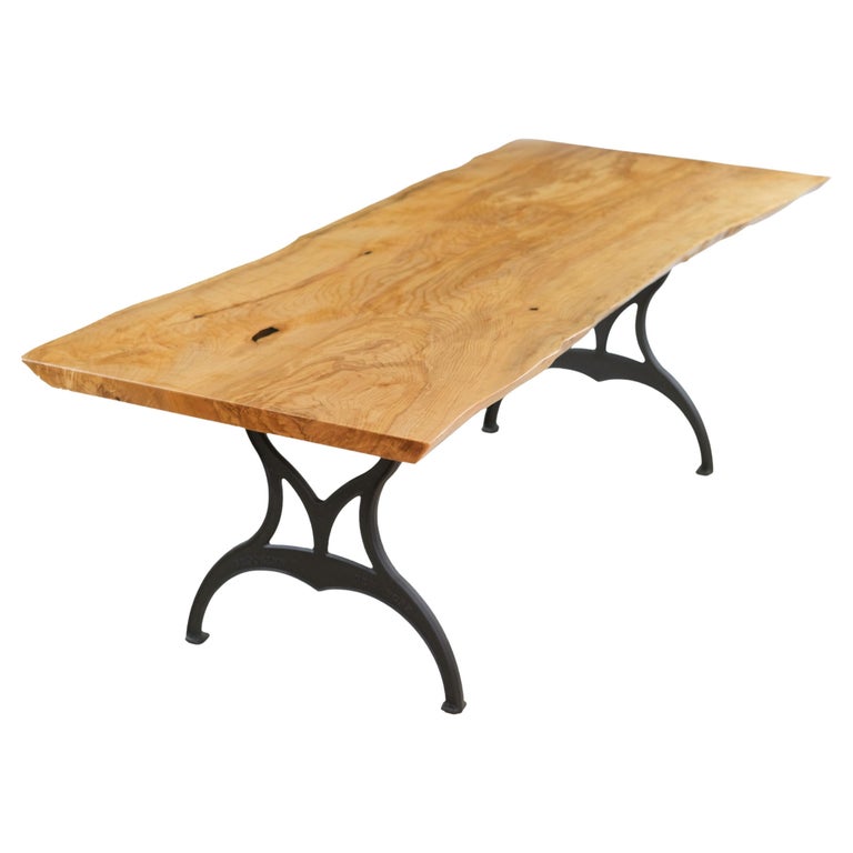 Live Edge Ash Slab Table with Brooklyn Cast Iron Legs For Sale at 1stDibs