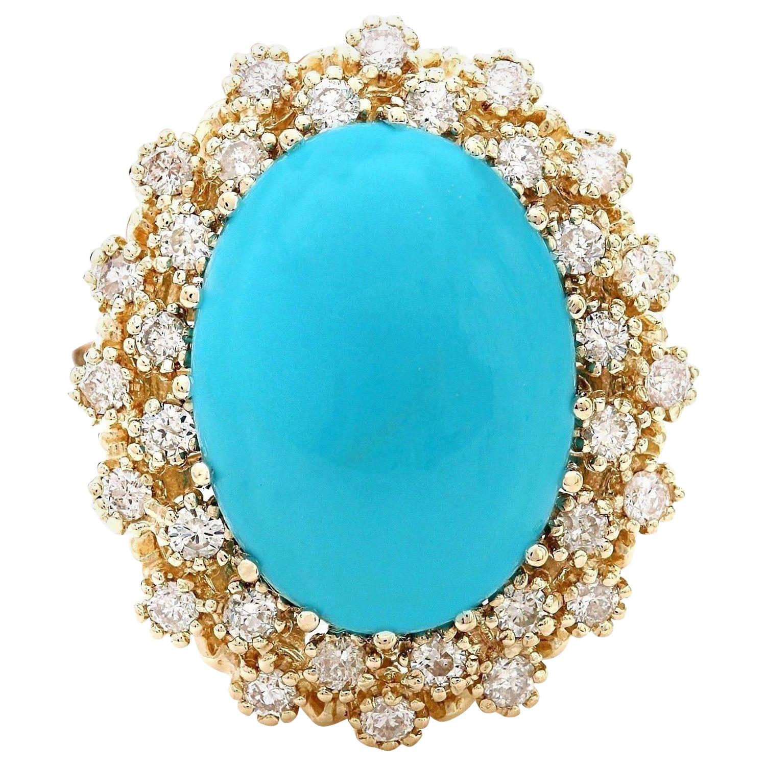 9.60 Carat Natural Turquoise 18 Karat Solid Yellow Gold Diamond Ring ...