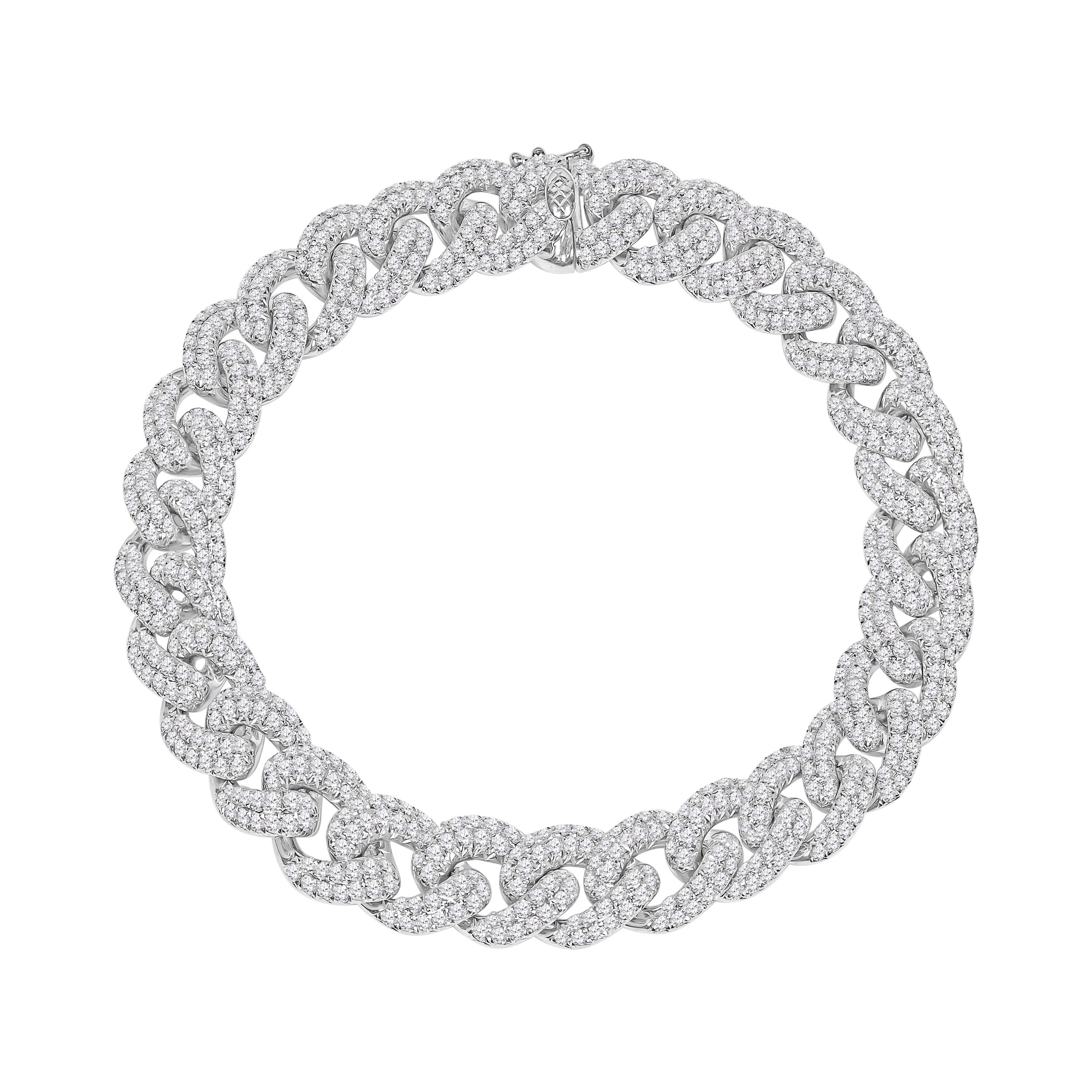 18.00 Carat Round Diamond 18 Karat White Gold Pave Set Diamond Chain ...