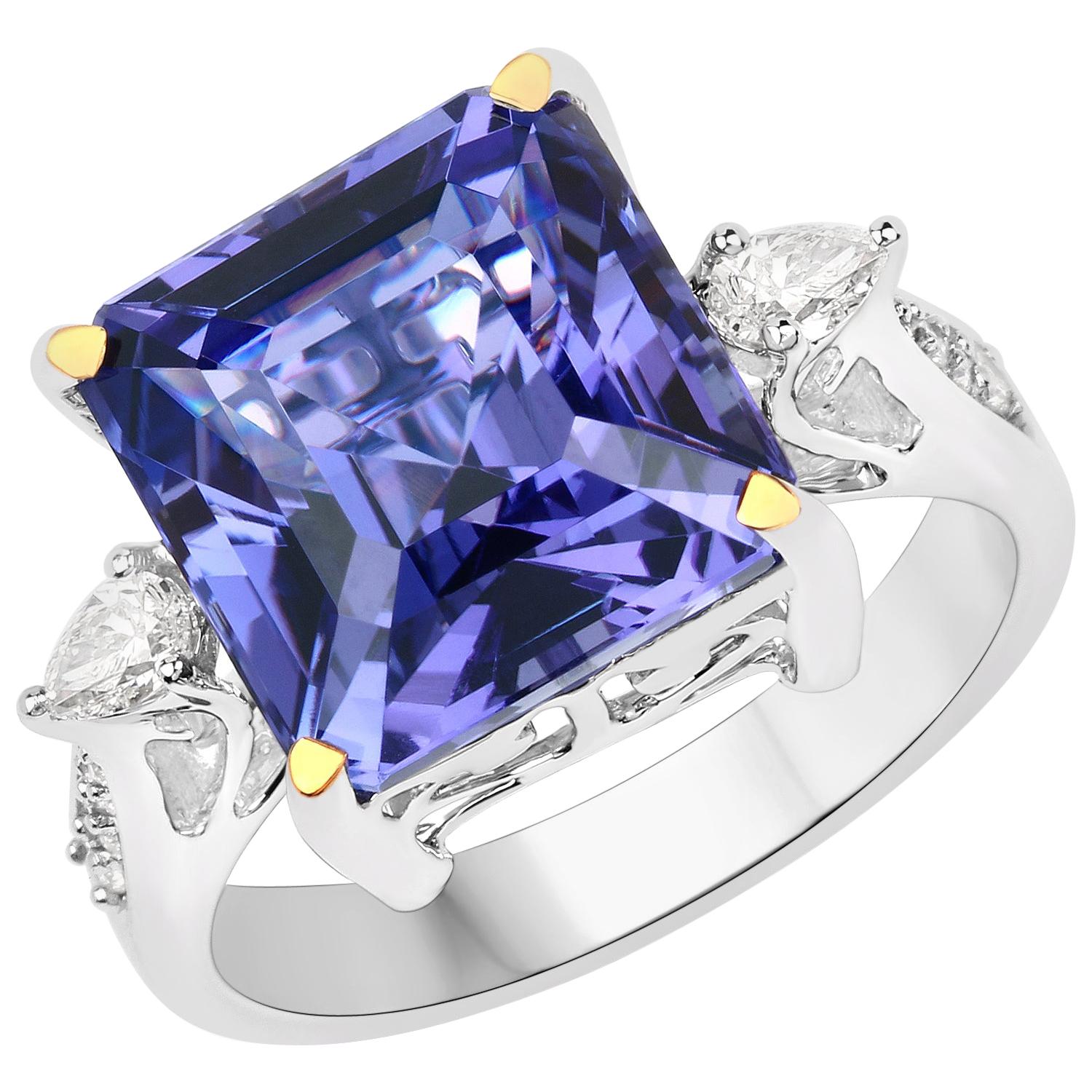 9.18 Carat Genuine Tanzanite and White Diamond 18 Karat White Gold Ring ...