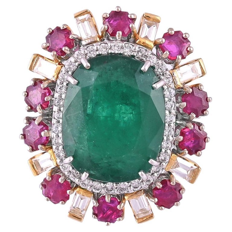 9.67 Carats, Zambian Emerald, Mozambique Ruby and Diamonds Cocktail ...