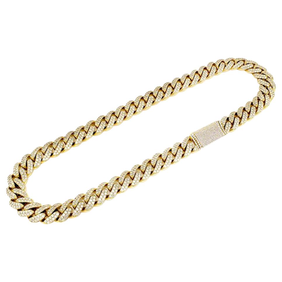 14 Karat Yellow Gold Pave Diamond Miami Cuban Link Necklace at 1stDibs