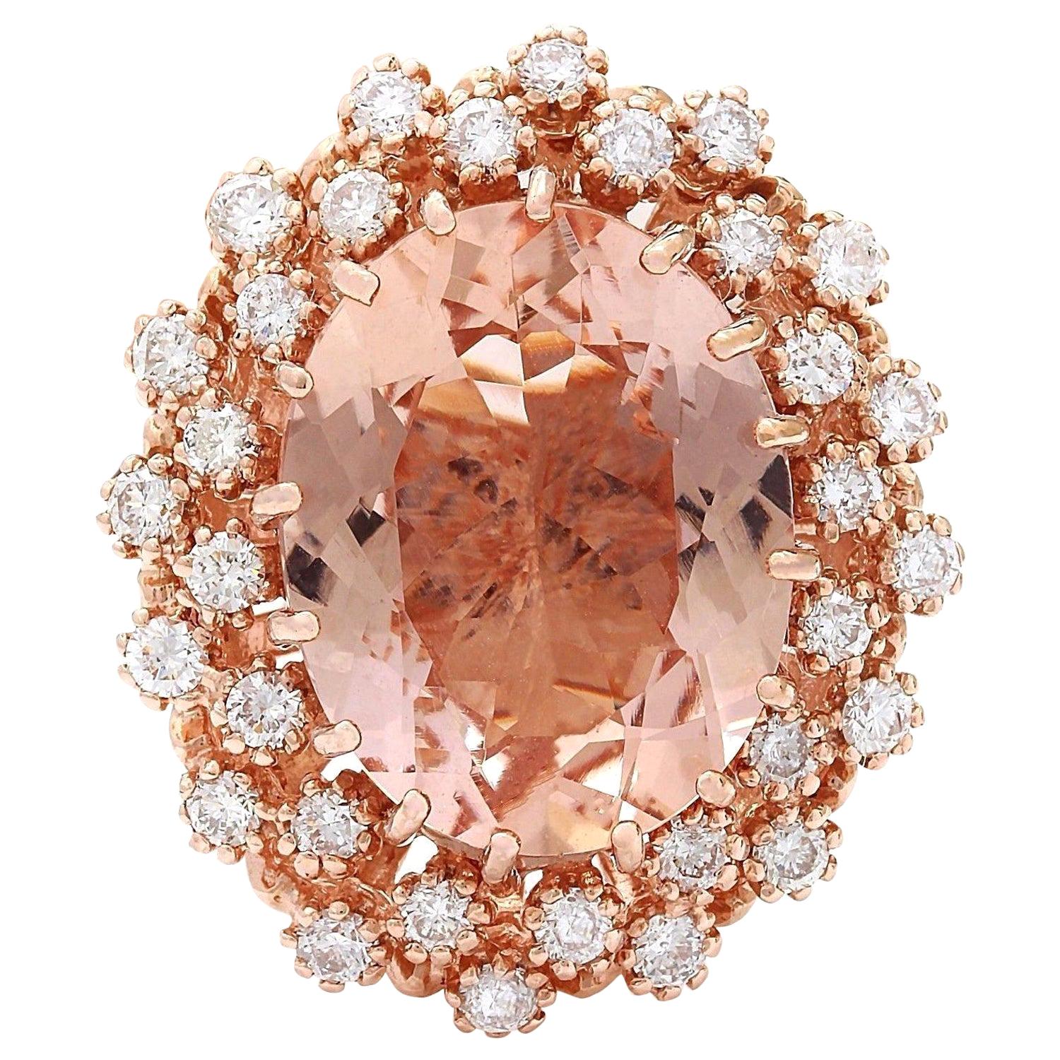 6.75 Carat Exquisite Natural Morganite and Diamond 18 Karat Solid Rose ...