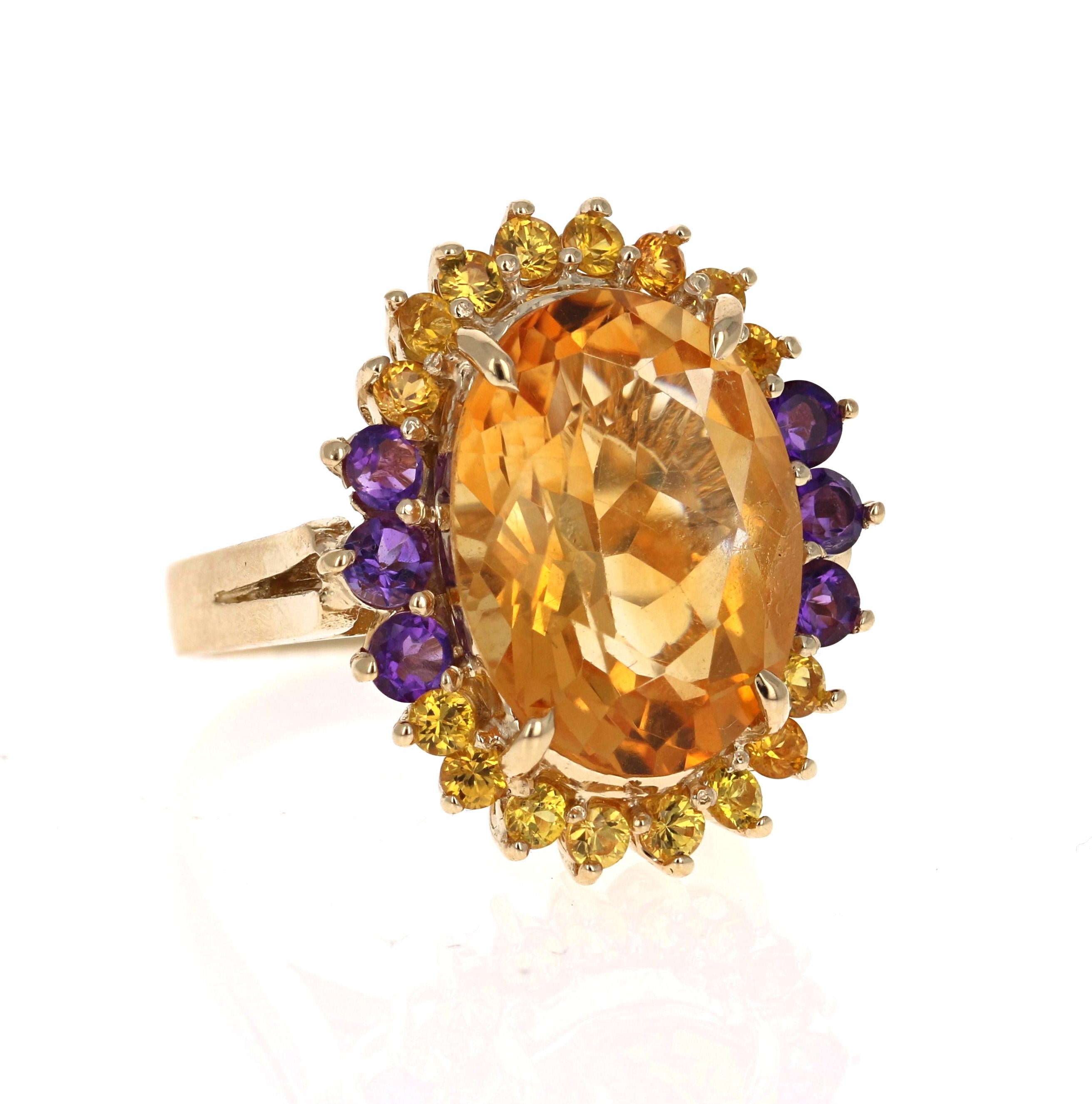 Yellow Gold Citrine Diamond Cocktail Ring For Sale at 1stDibs