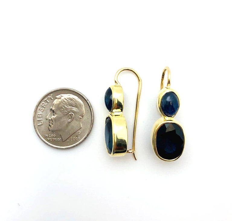 9.85 ct. t.w. Blue Sapphire, 18k Yellow Gold Bezel French Wire Drop ...