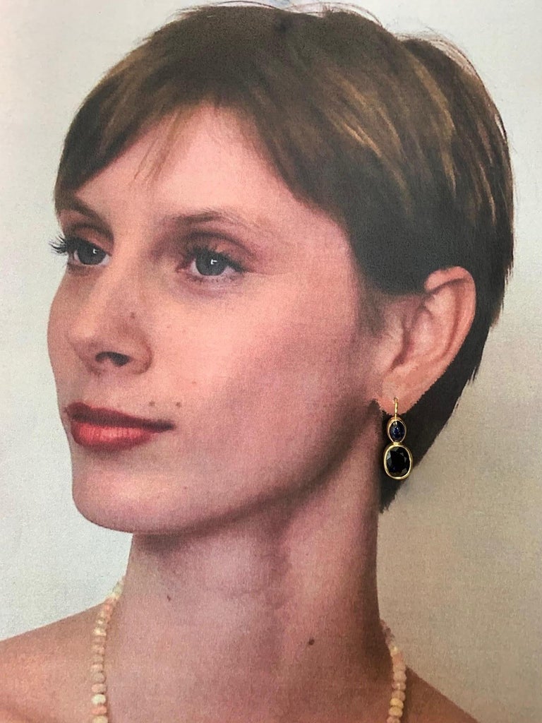 9.85 ct. t.w. Blue Sapphire, 18k Yellow Gold Bezel French Wire Drop ...