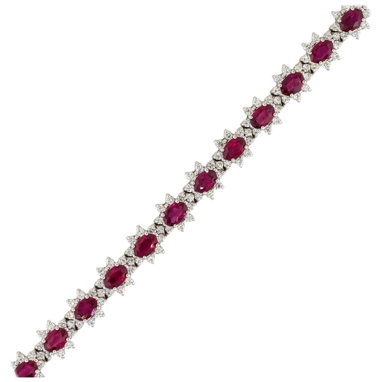 9.92 Carat Oval Ruby Flower Bracelet with Diamonds 18 Karat in Stock ...
