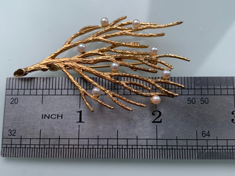 9ct Gold Branch Pearl Brooch For Sale at 1stDibs