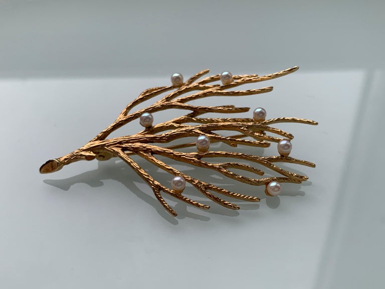 9ct Gold Branch Pearl Brooch For Sale at 1stDibs