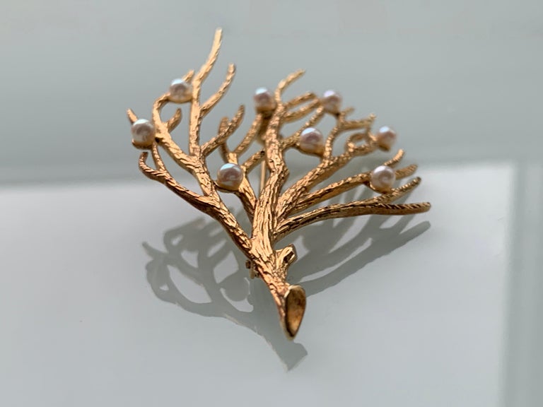 9ct Gold Branch Pearl Brooch For Sale at 1stDibs