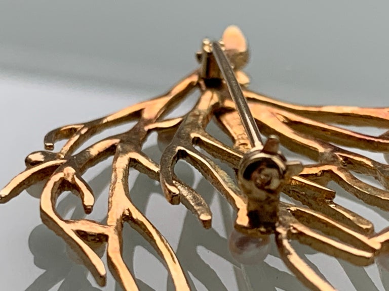 9ct Gold Branch Pearl Brooch For Sale at 1stDibs