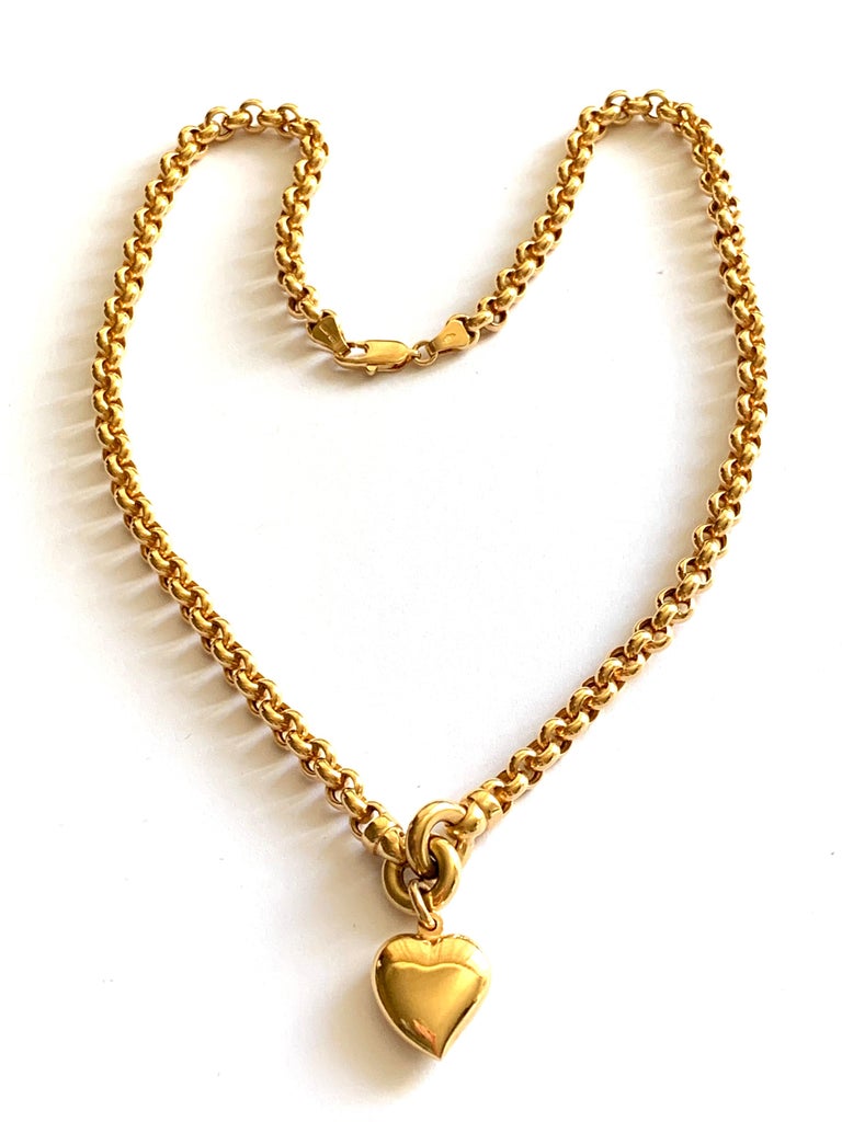 9ct Gold Chunky Heart Necklace For Sale at 1stDibs