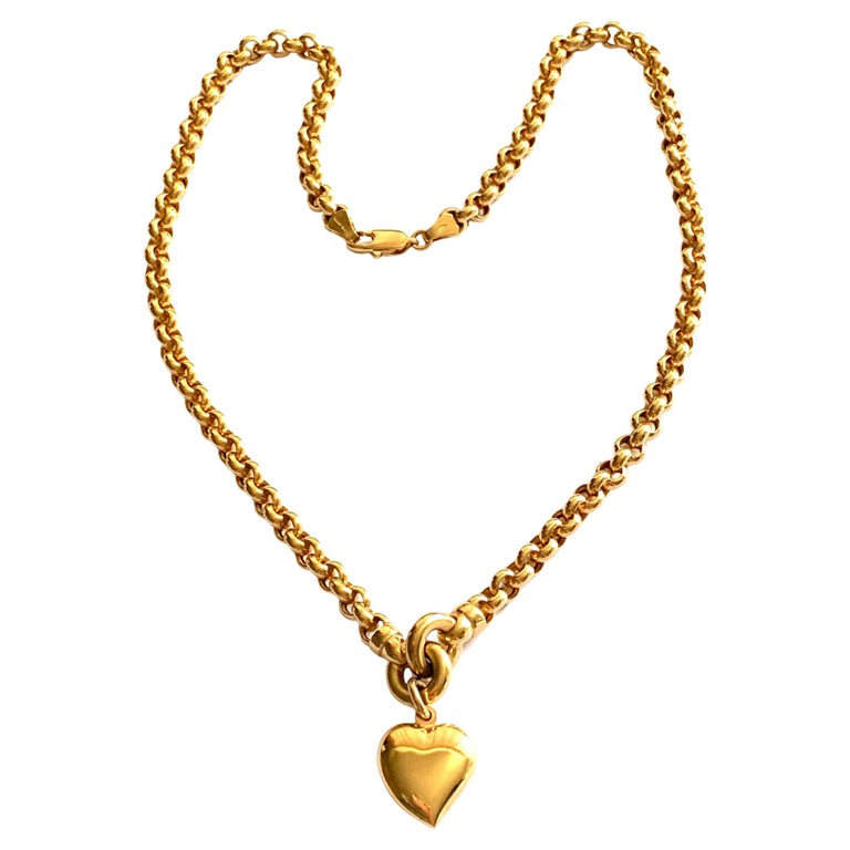 9ct Gold Chunky Heart Necklace For Sale at 1stDibs