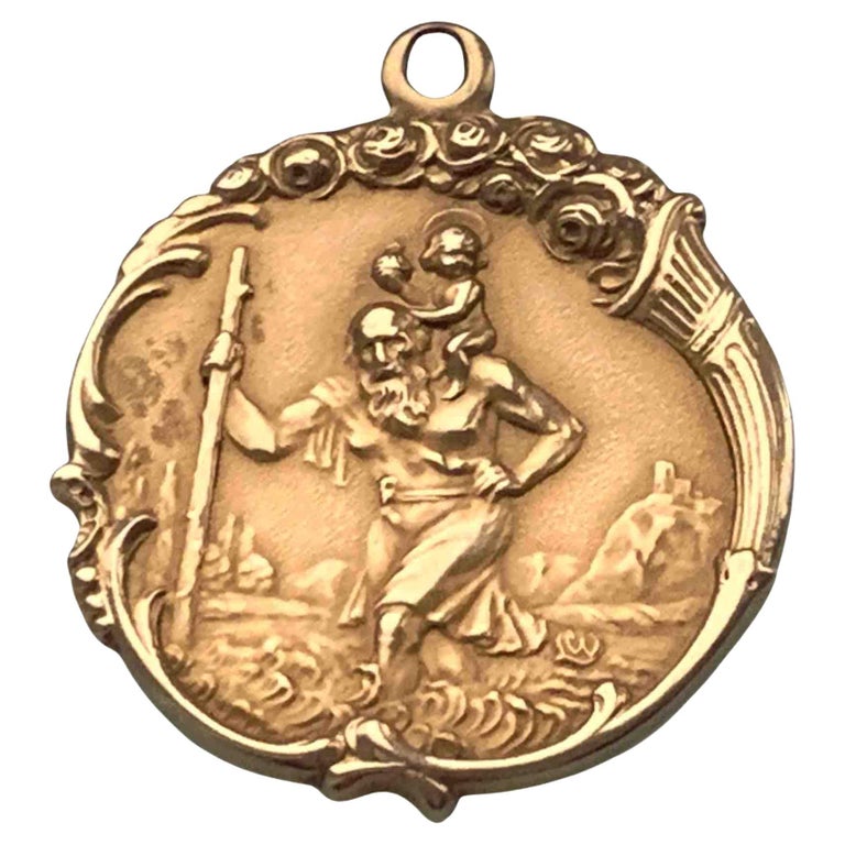 9ct Gold Cornucopia St.Christopher Pendant For Sale at 1stDibs