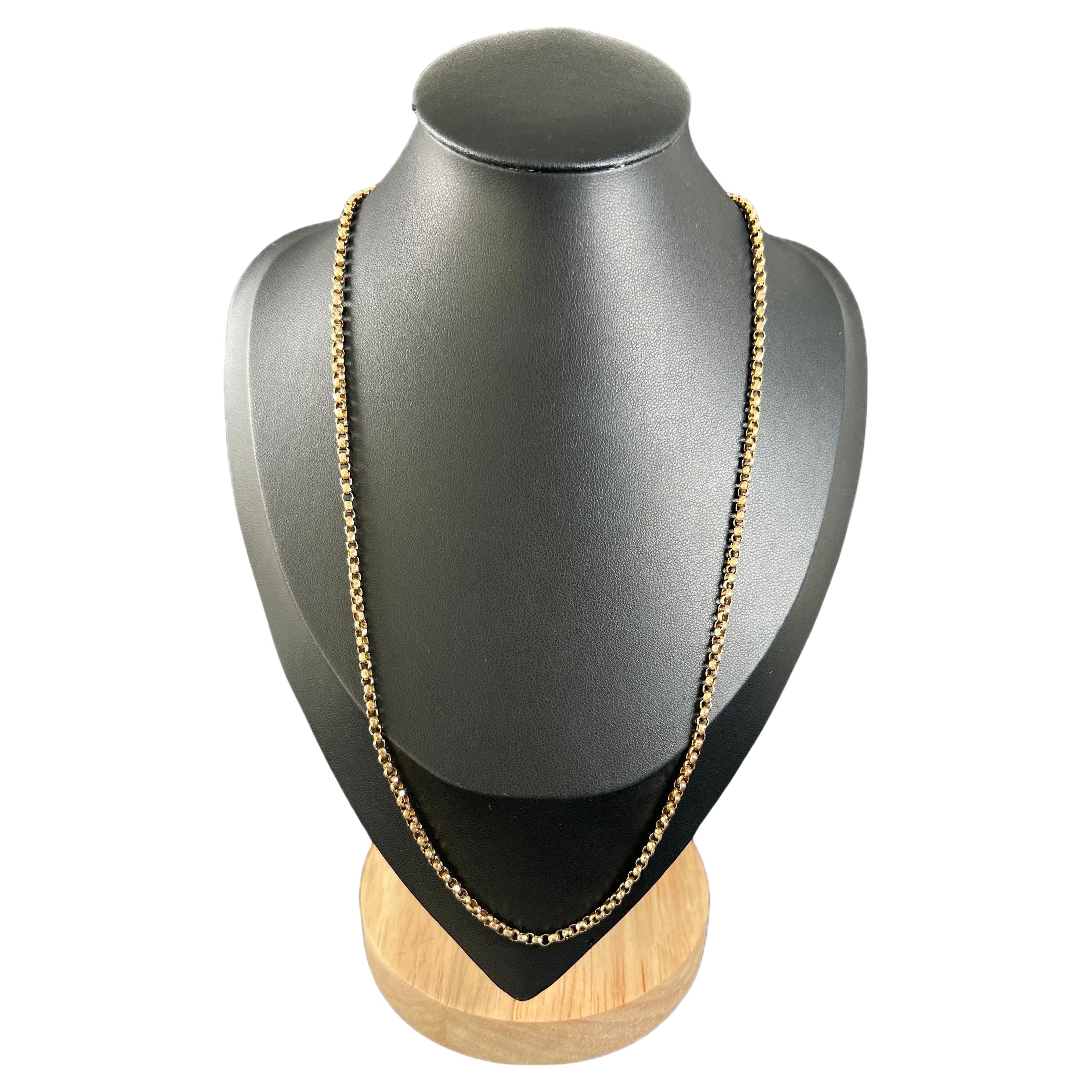 9ct Gold Edwardian 20 Inch Round Faceted Belcher Link Chain with Barrel ...