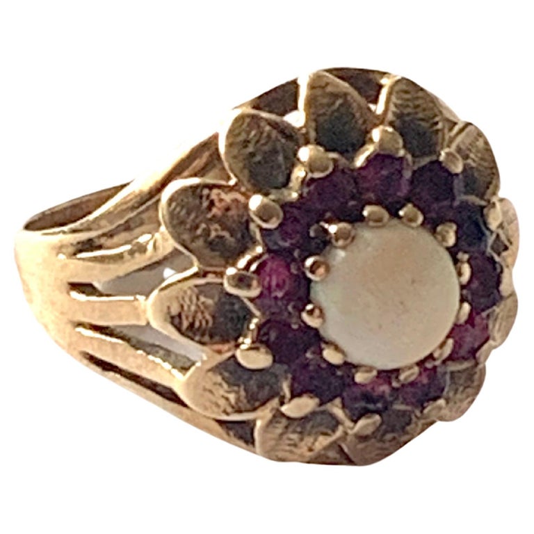 9ct Gold Opal and Ruby Ring For Sale at 1stDibs