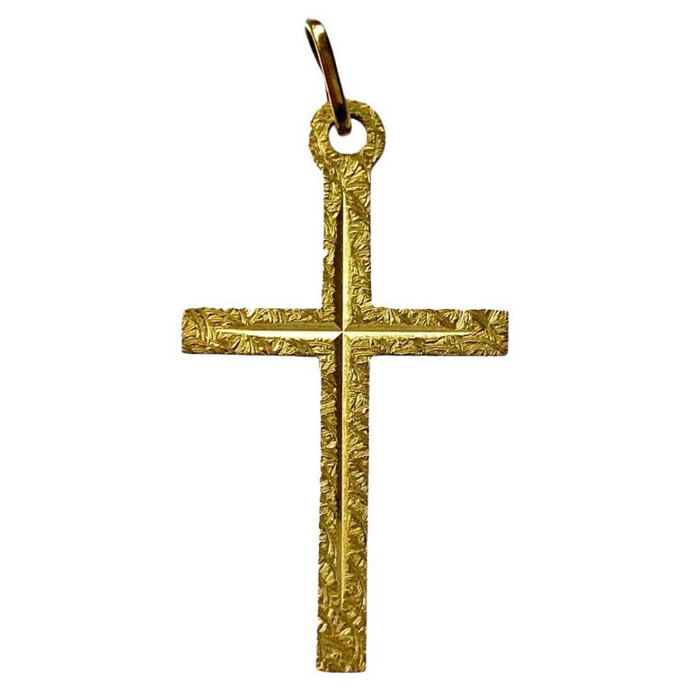 9ct Gold Texturally Engraved Cross For Sale at 1stDibs