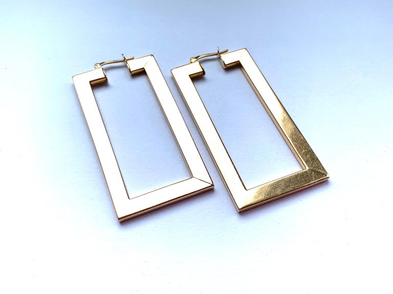 9 Carat Gold XL Rectangular Earrings For Sale at 1stDibs