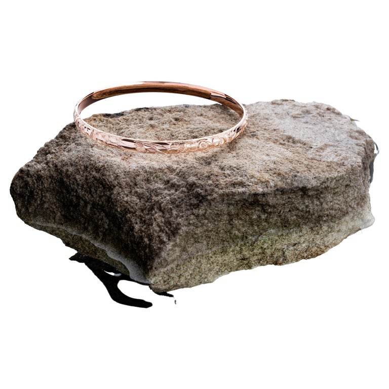 9ct. Solid Rose Gold Hand Engraved Bangle For Sale at 1stDibs