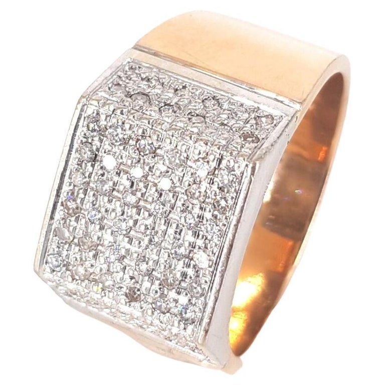 9ct Yellow and White Gold Diamond Signet Ring For Sale at 1stDibs