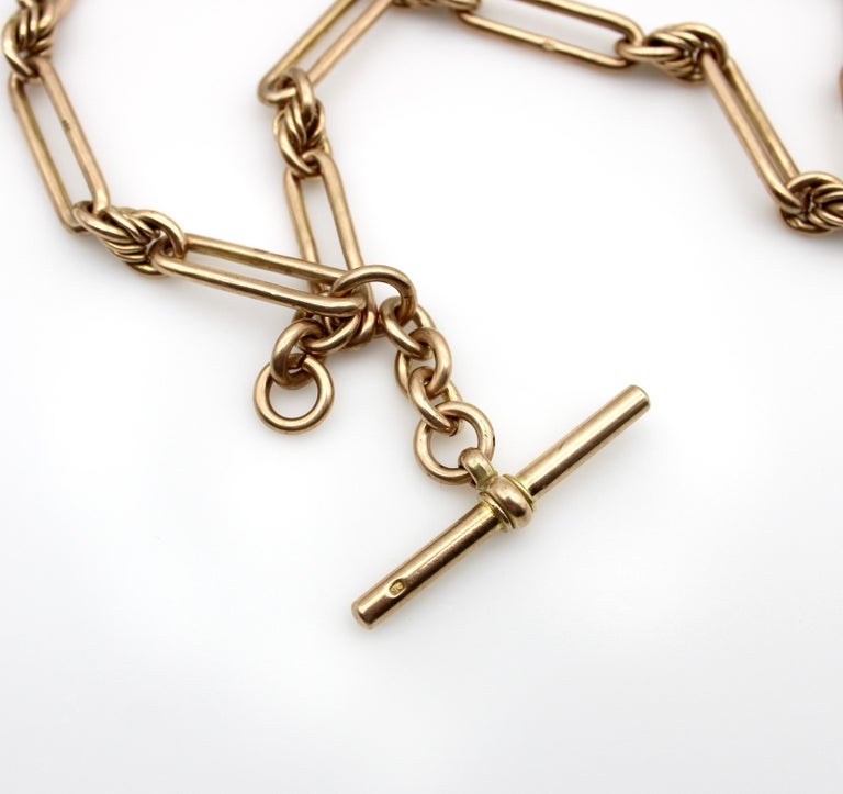 9K Gold Victorian Fettered Link English Watch Chain For Sale at 1stDibs