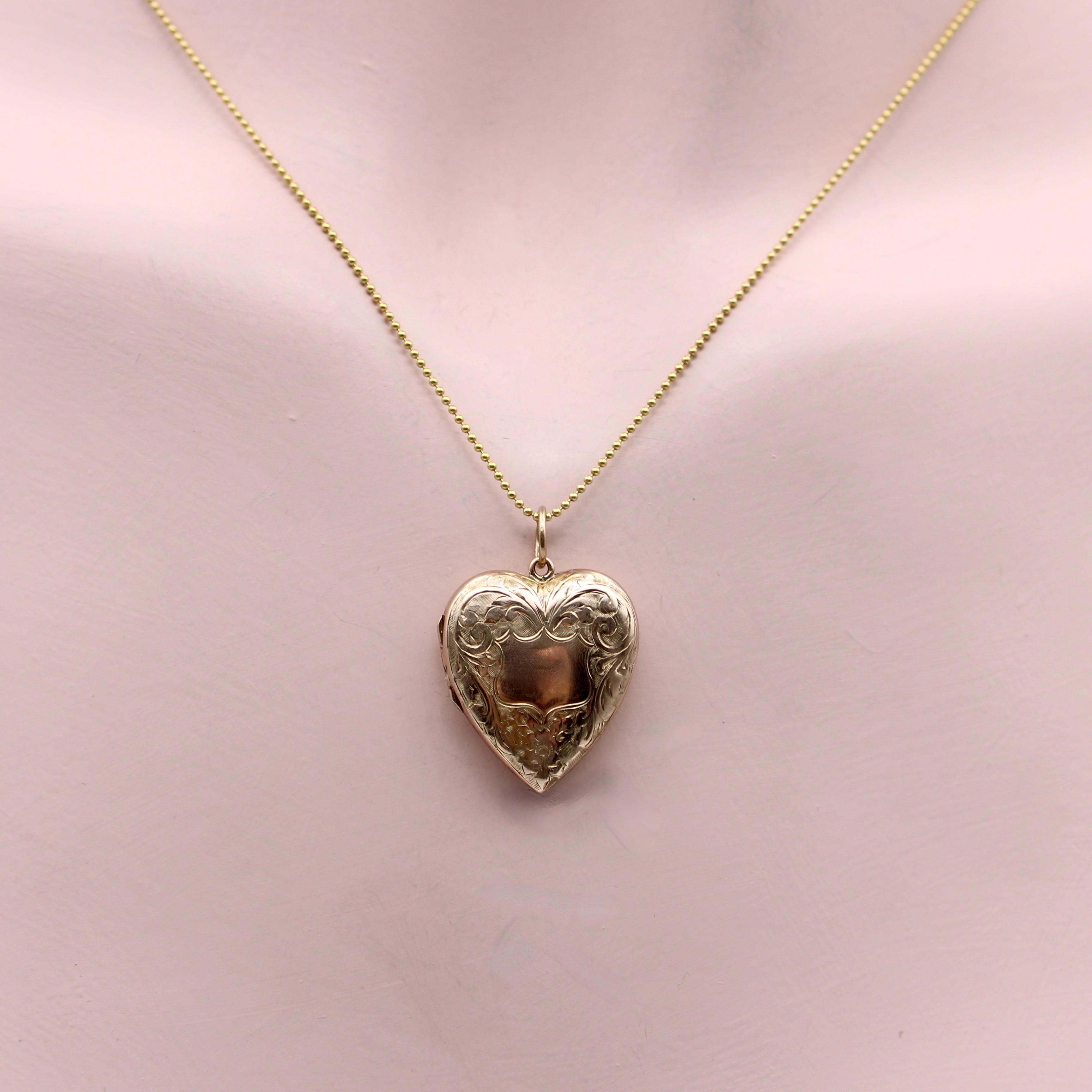 9K Gold Victorian Heart Shaped Locket with Hand Engraving For Sale at ...