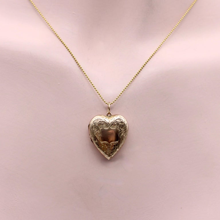 9K Gold Victorian Heart Shaped Locket with Hand Engraving For Sale at ...