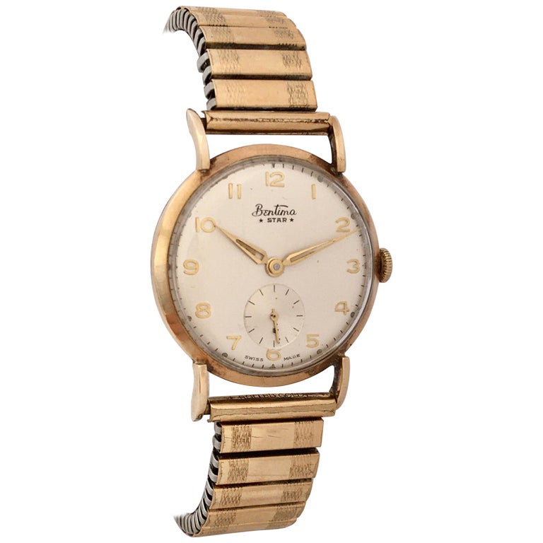 9 Karat Gold Vintage 1960s Bentima Star Mechanical Watch For Sale at ...