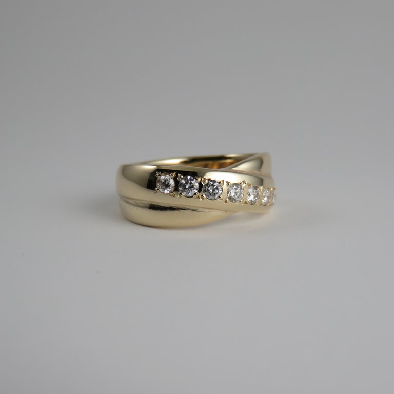 9k Yellow Gold Diamond Cross Over Eternity Ring For Sale at 1stDibs