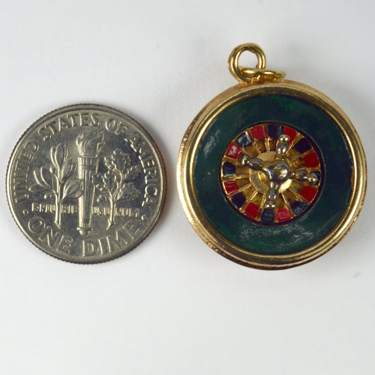 9 Karat Yellow Gold Enamel Roulette Wheel Gambling Charm Pendant For ...