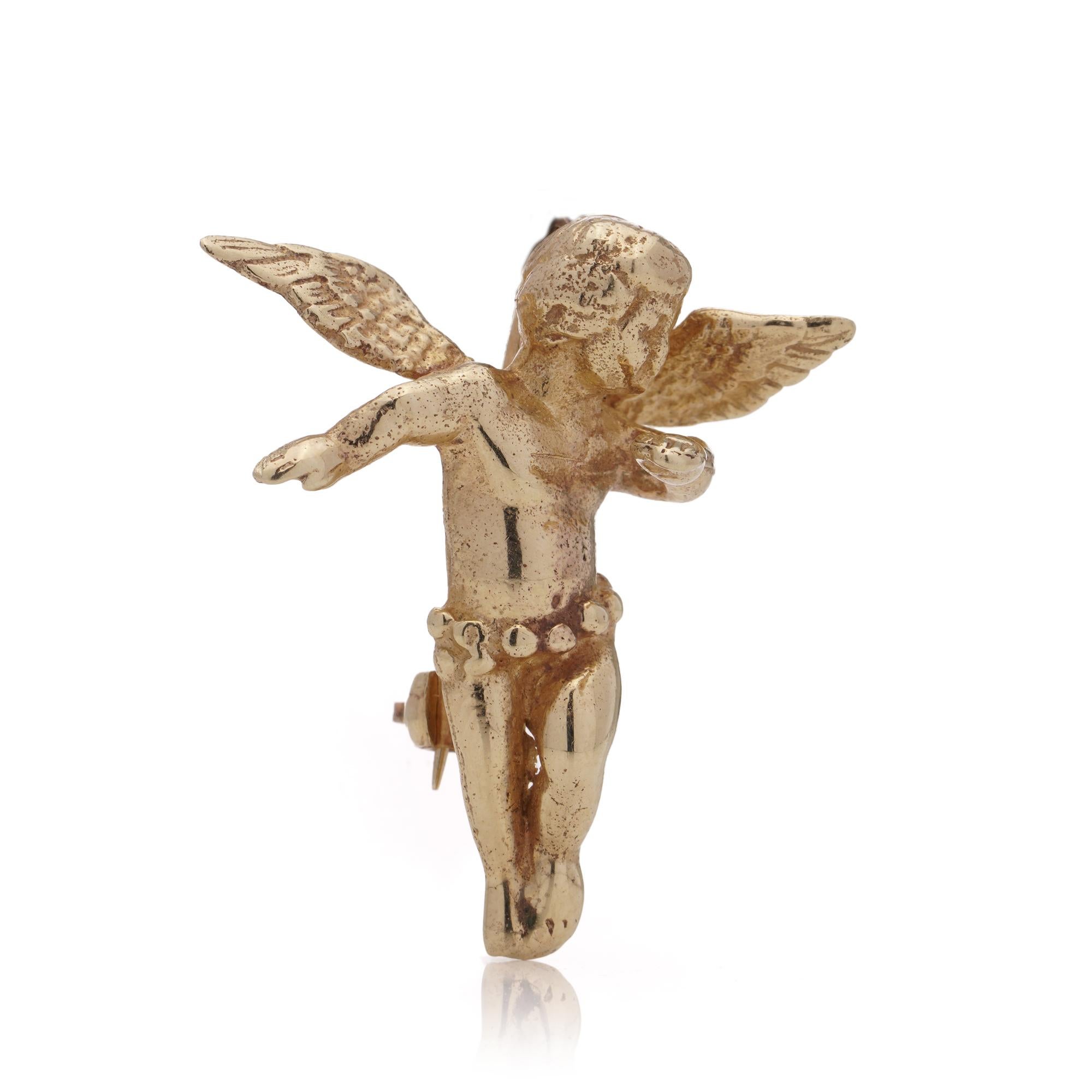9kt yellow gold brooch of a small angel/puto. For Sale at 1stDibs