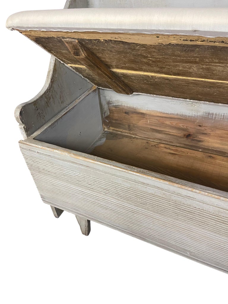 !9th Century, Swedish Gustavian Bench/ Sofa in Grey Paint with Ivory ...